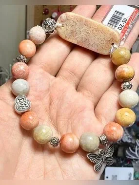Jewelry | 7 Inch Peach Fossil Coral Jade Beaded Stretch Bracelet 96 Mm ...